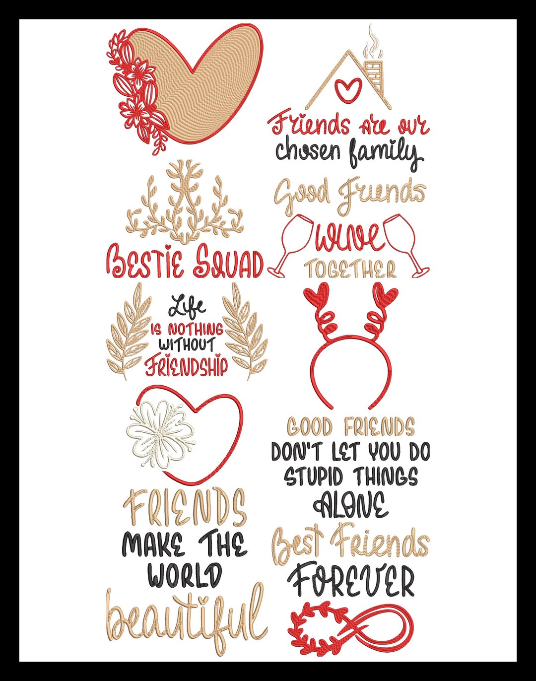 Friends Machine Embroidery Designs: Friendship Bundle, Gift, Bbf's - Etsy