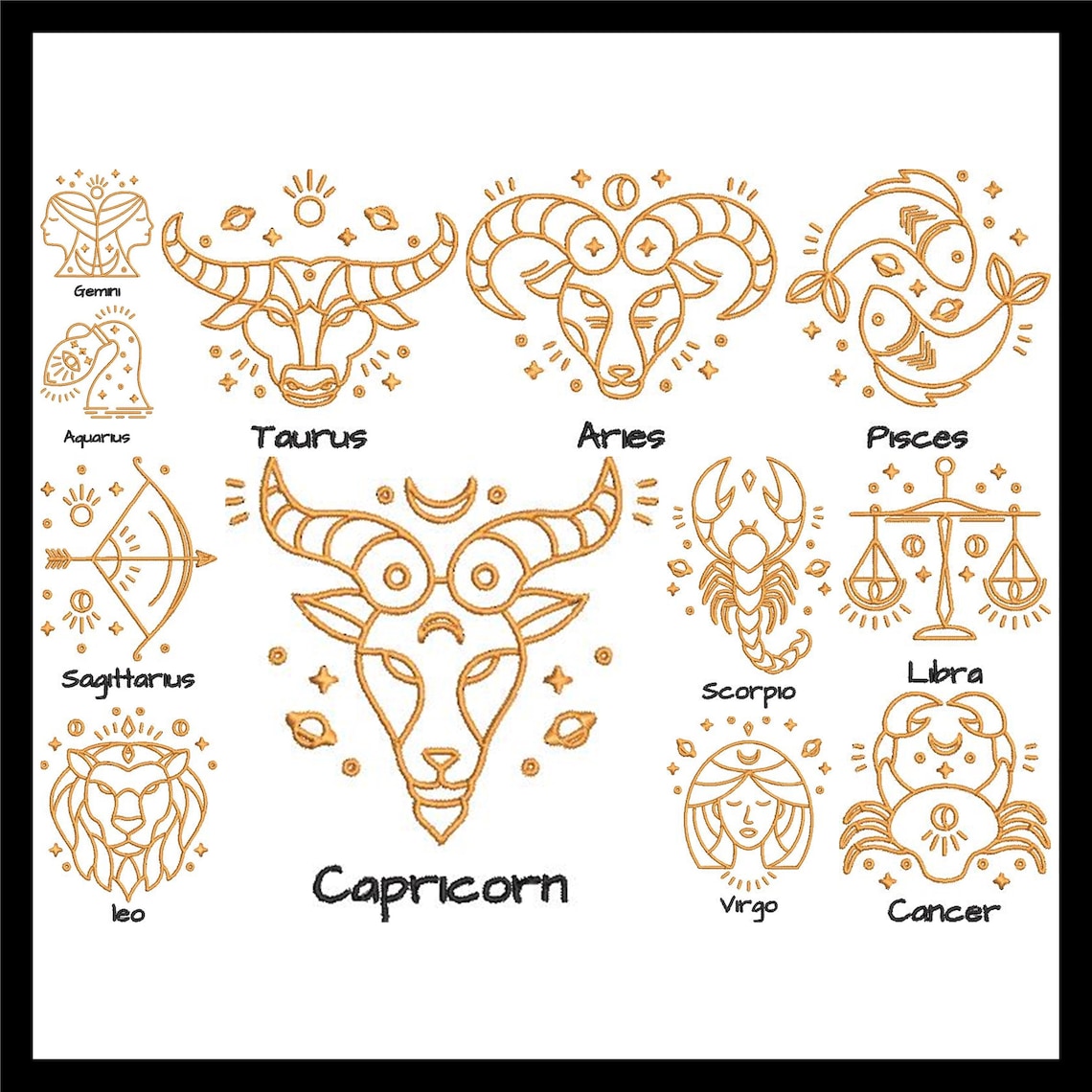 Zodiac Constellation Embroidery Designs: 12 Astrological Signs Bundle ...