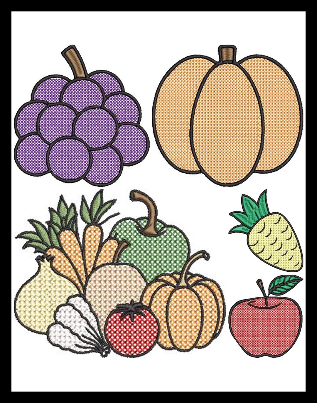 Fruit & Vegetable Embroidery Designs: Digital Collection for Machine ...