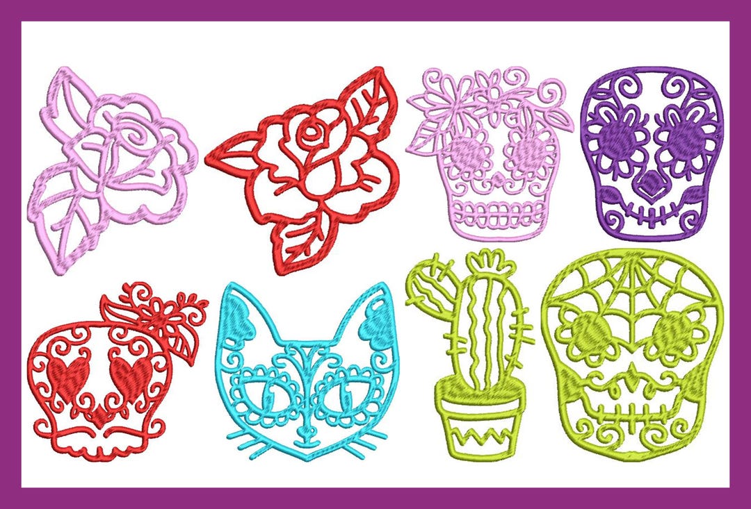 Sugar Skulls Machine Embroidery Design Bundle - Etsy