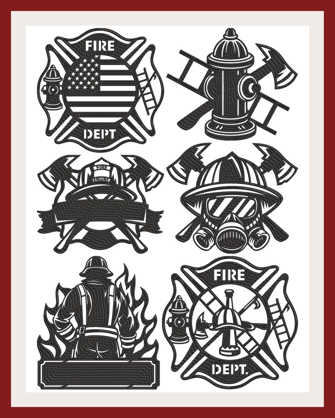 Firefighter Embroidery Design Collection: Digital Patterns for Machine ...