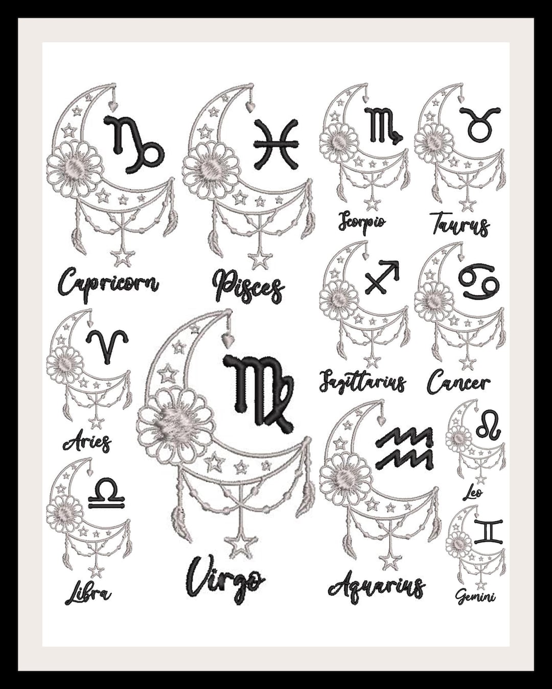 Zodiac Constellation Machine Embroidery Bundle: 12 Astrological Star ...