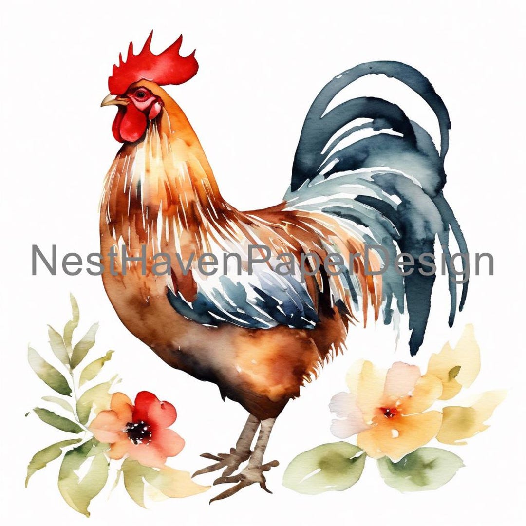 Country Roosters Clipart Printable JPG for Crafts Journals Farmhouse ...