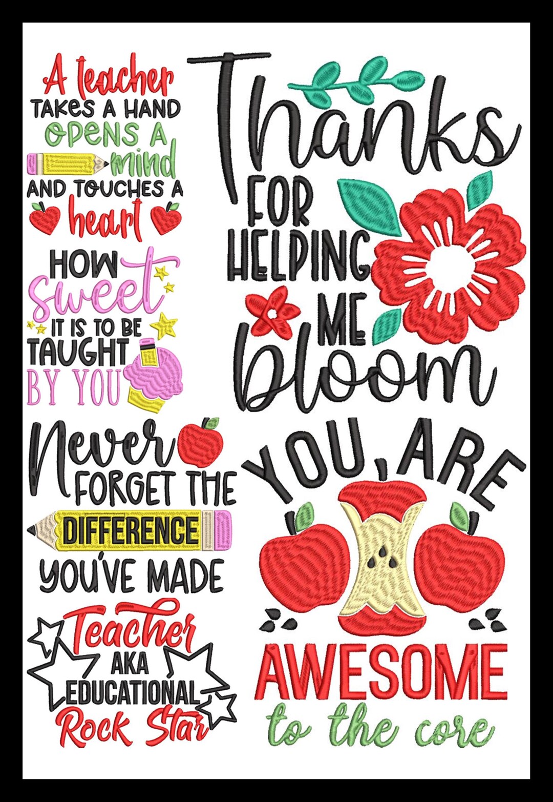 Teacher-themed Machine Embroidery Design Bundle: Digital Download for ...