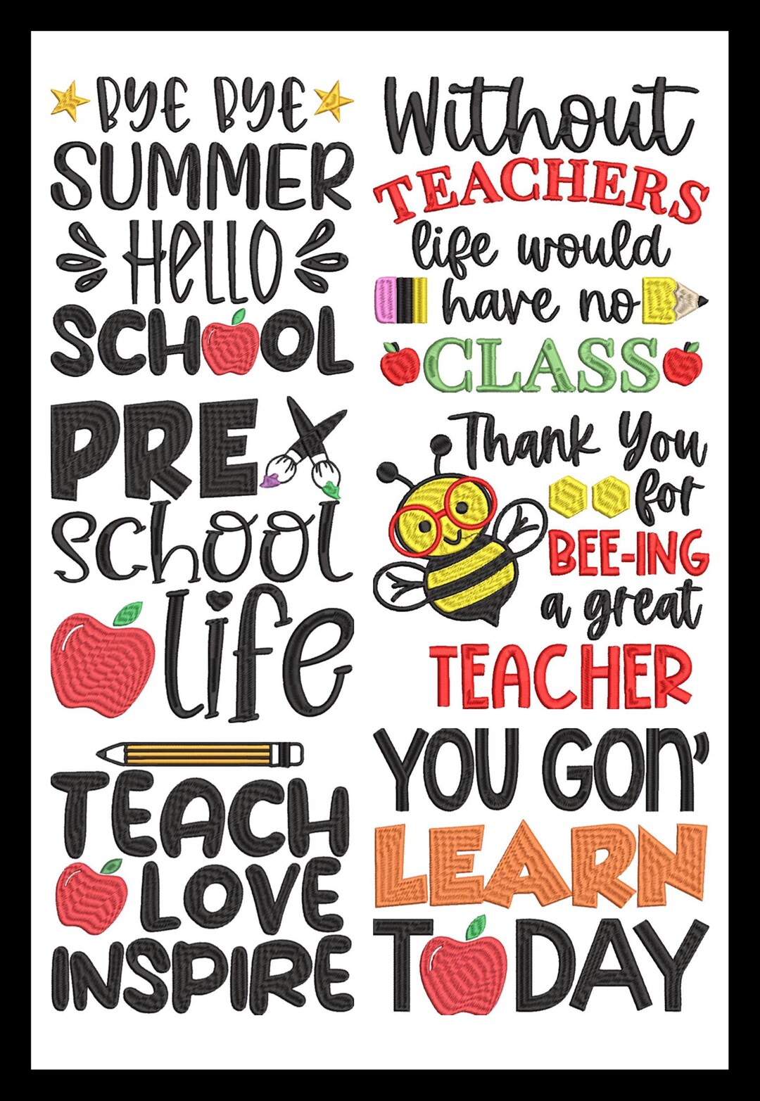 Teacher Themed Machine Embroidery Design Bundle Digital Download for ...