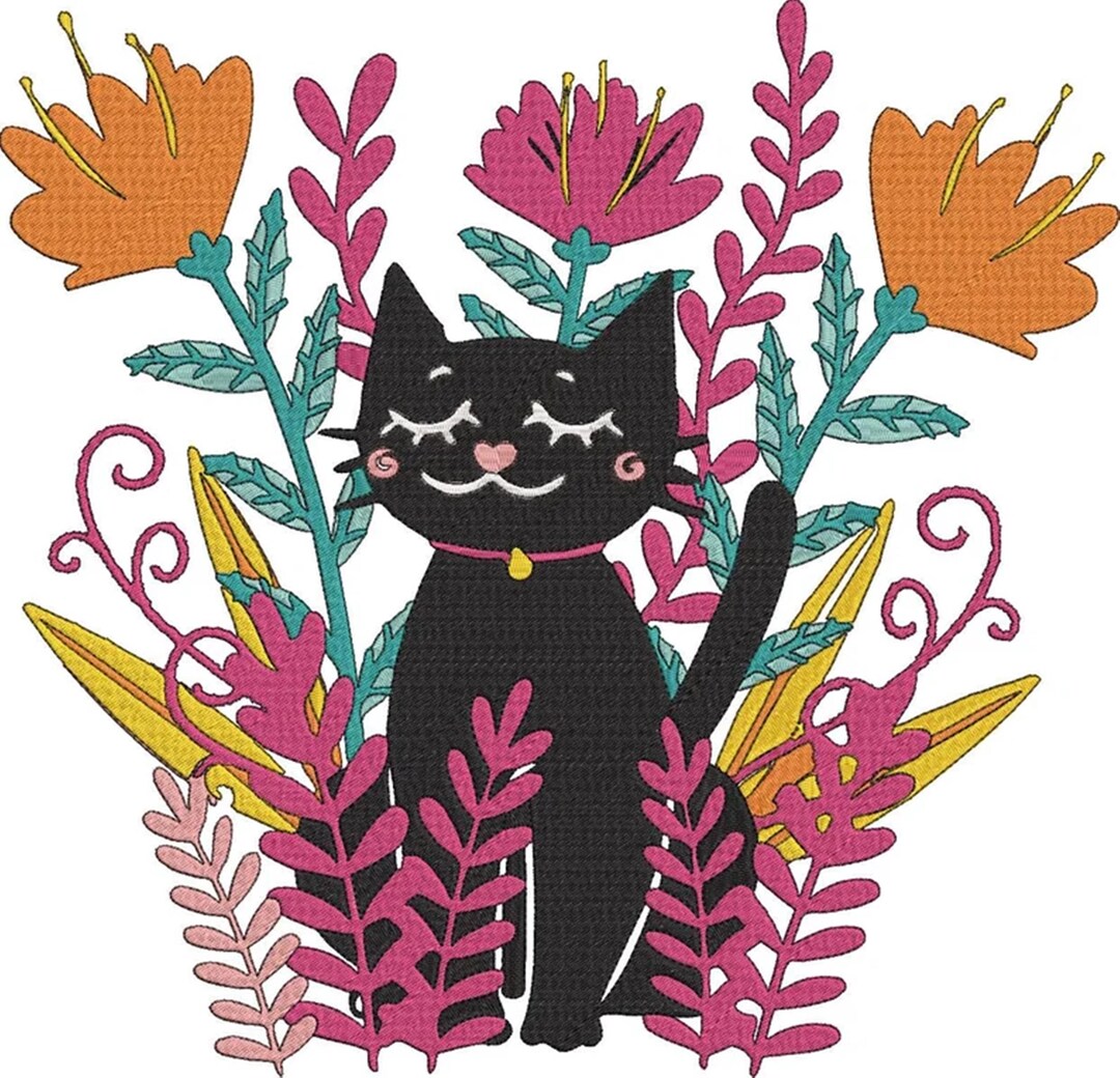 Cute Cat Machine Embroidery Design - Etsy