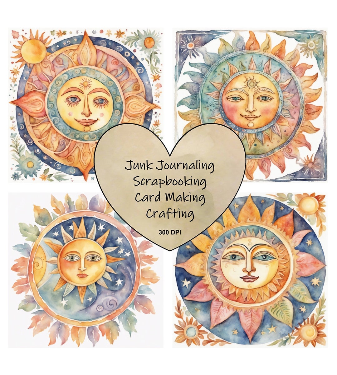 Watercolor Sun & Moon Theme Design Digital Graphics 1 - Etsy