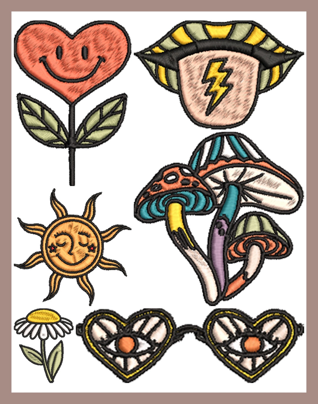 Groovy Retro Machine Embroidery Design Bundle 1 - Etsy