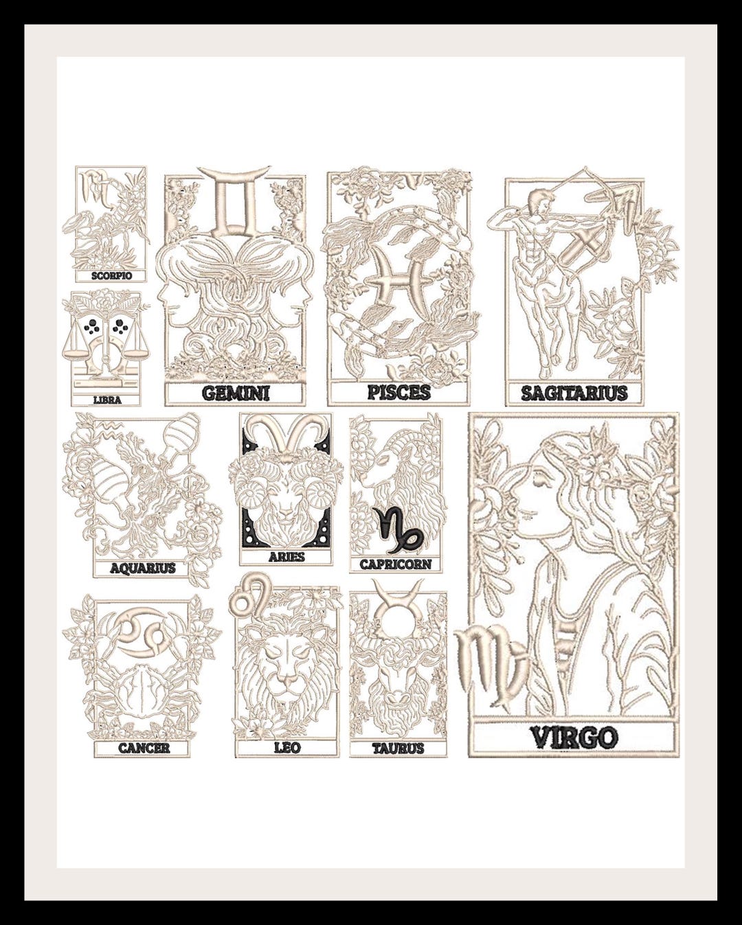 Zodiac Constellation Machine Embroidery Design Bundle: 12 Astrological ...