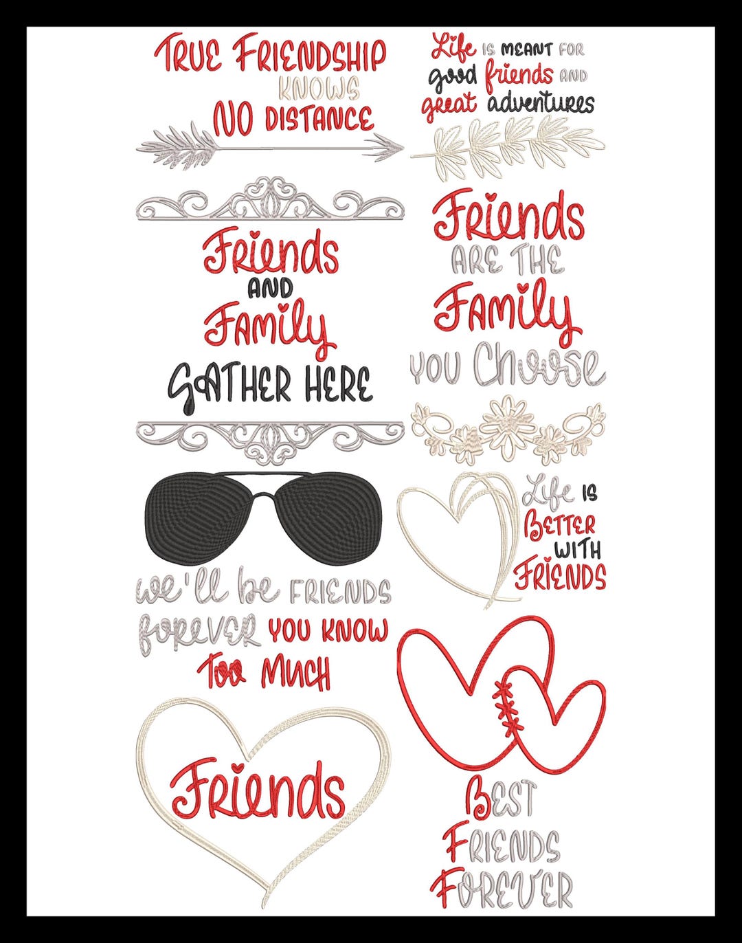 Friendship-inspired Floral Machine Embroidery Designs Iconic Sayings ...