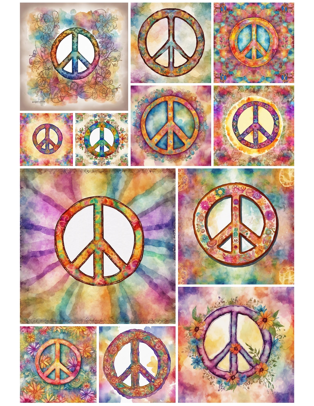 Assorted Tie Dye Peace Signs Design Watercolor Graphics - Etsy