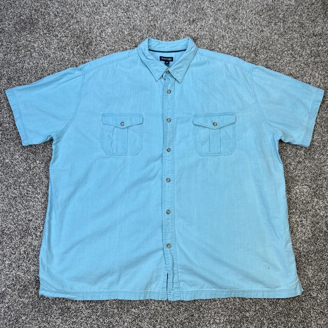 Vintage Men’s St. John’s Bay Teal Button up Short Sleeve Shirt Size 3XL ...