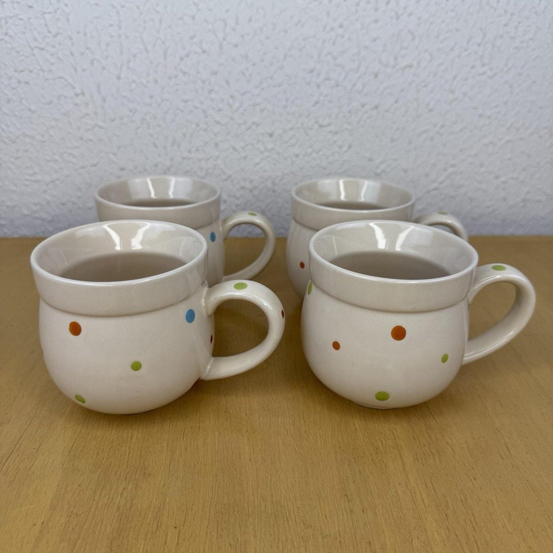 Temptations by Tara Polka Dot 12oz Tea Coffee Mugs Set of 4 Cream - Etsy
