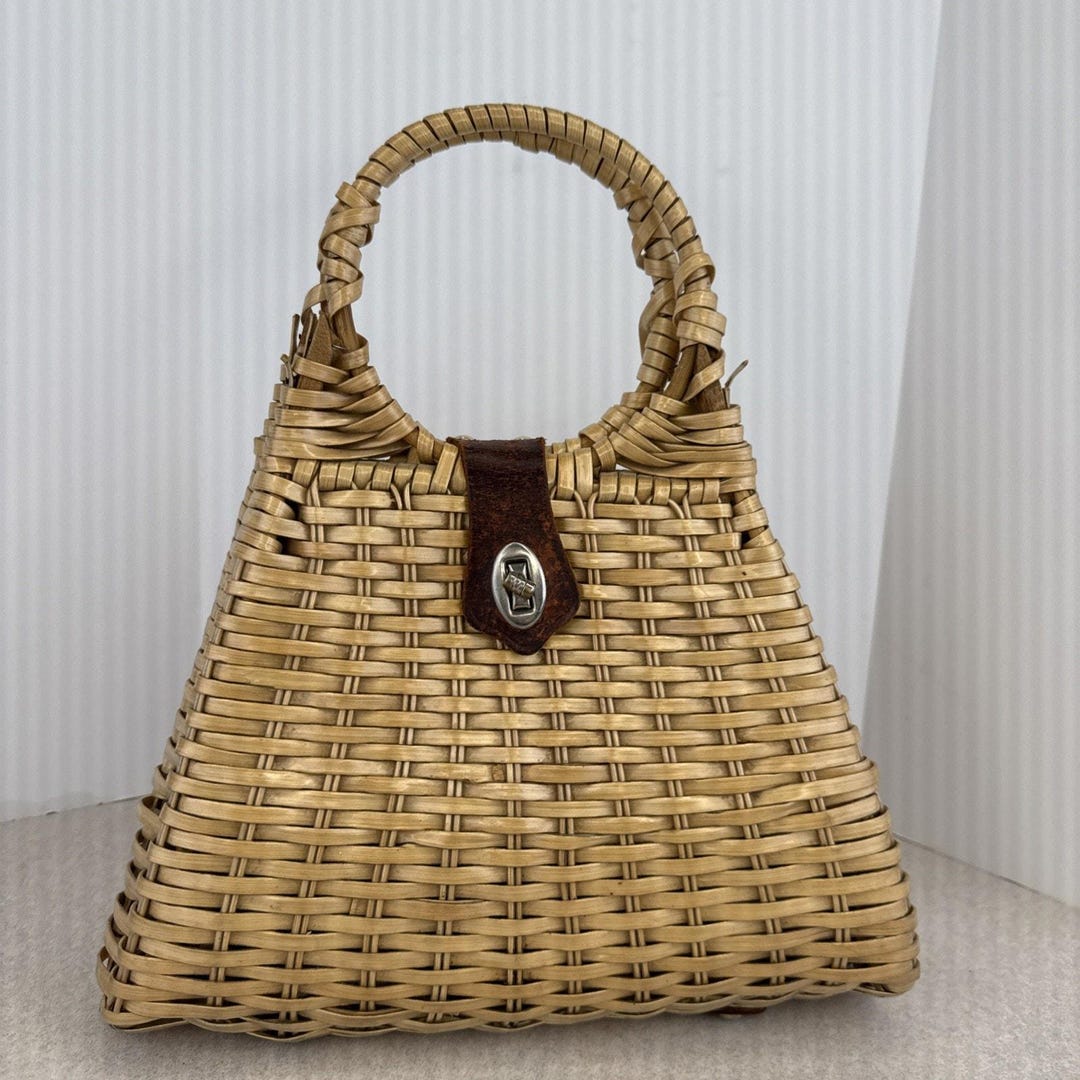 Vintage 1950's Wicker Rattan Woven Basket Purse Handbag Twist Lock - Etsy