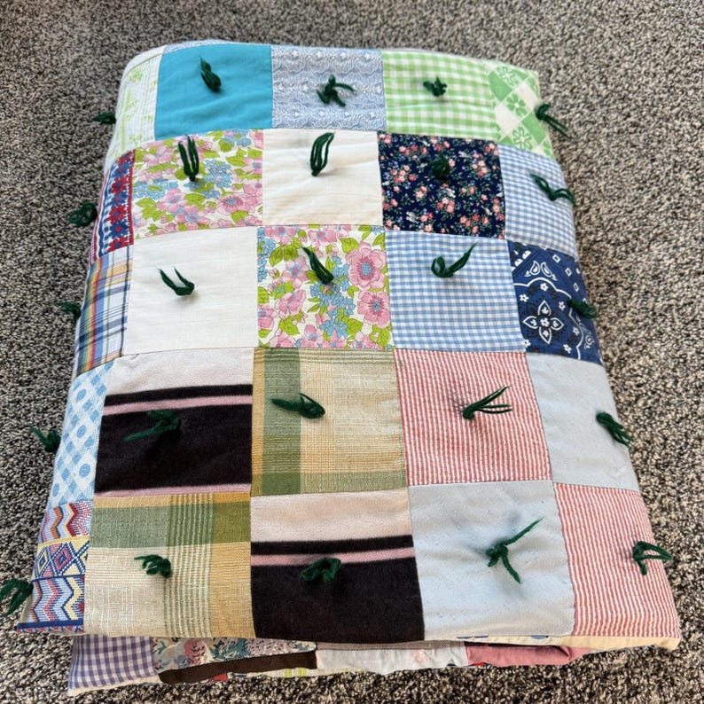 Vintage Handmade Patchwork Blocks Hand Quilt 88"x67" - Etsy