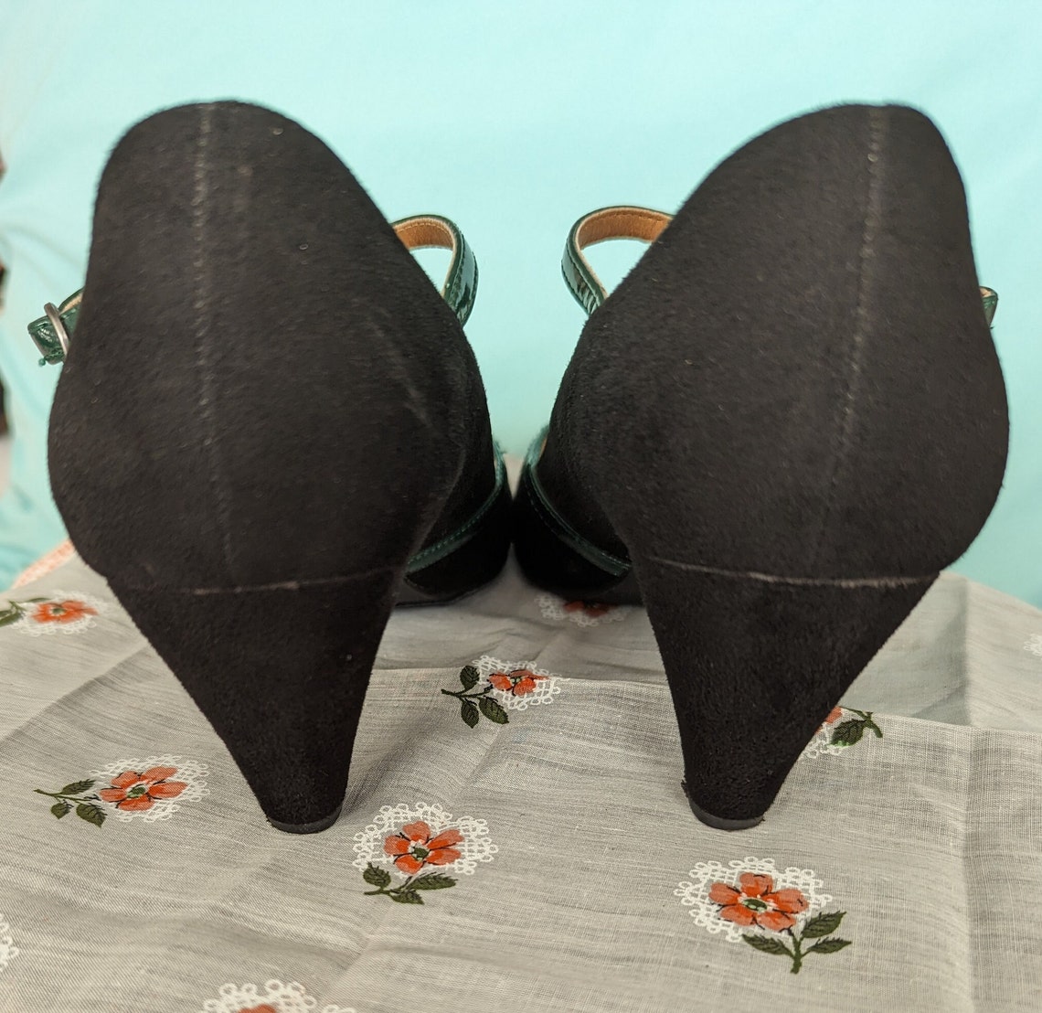 Vintage Suede Crown Cone Heels Size 9 1/2 1950's-60's Vintage Black ...