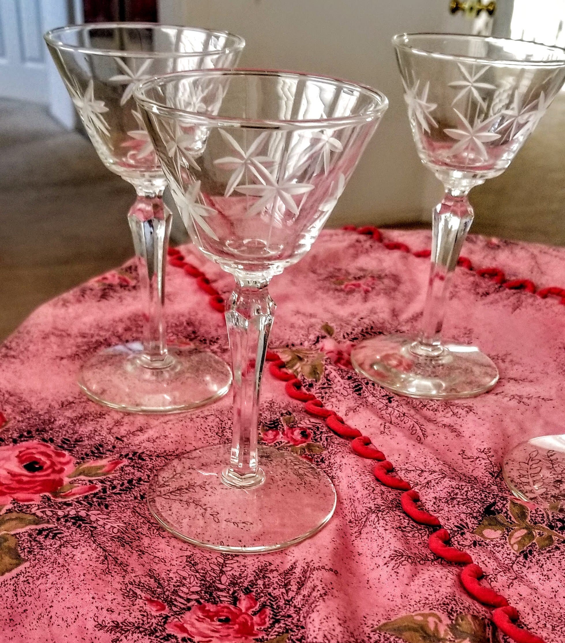 Mid Century Starburst Pattern Etched Cordial-port-sherry-wine Glasses ...