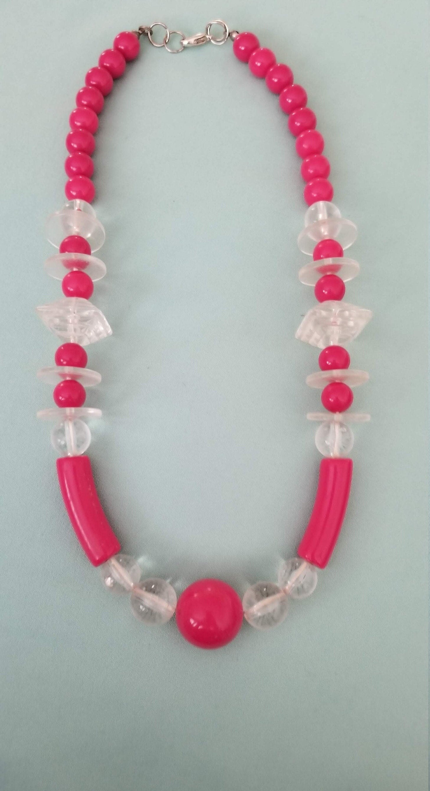 Vintage Pink Lucite Necklace, Geometric Beads, Retro Jewelry - Etsy