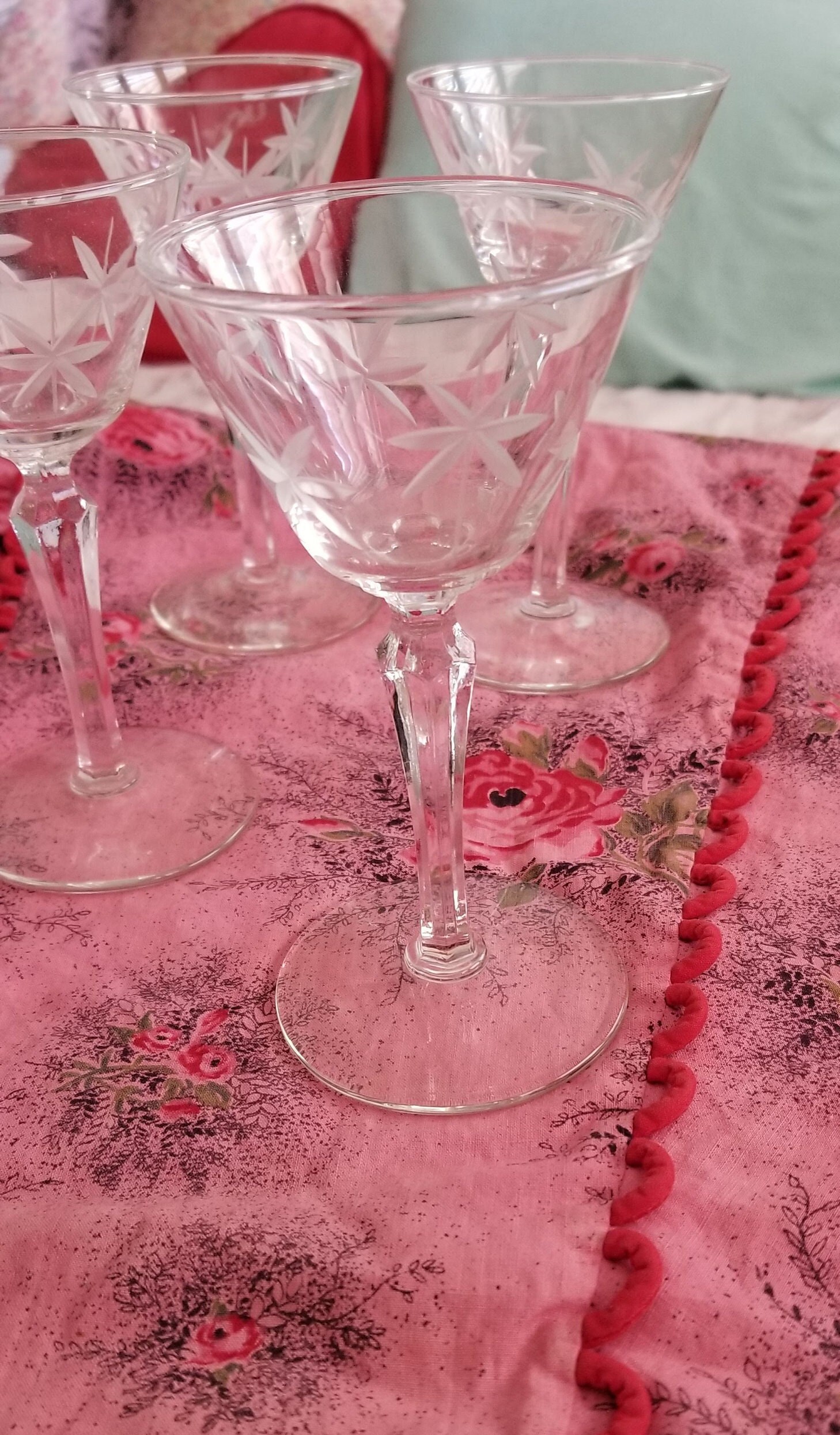 Mid Century Starburst Pattern Etched Cordial-port-sherry-wine Glasses ...