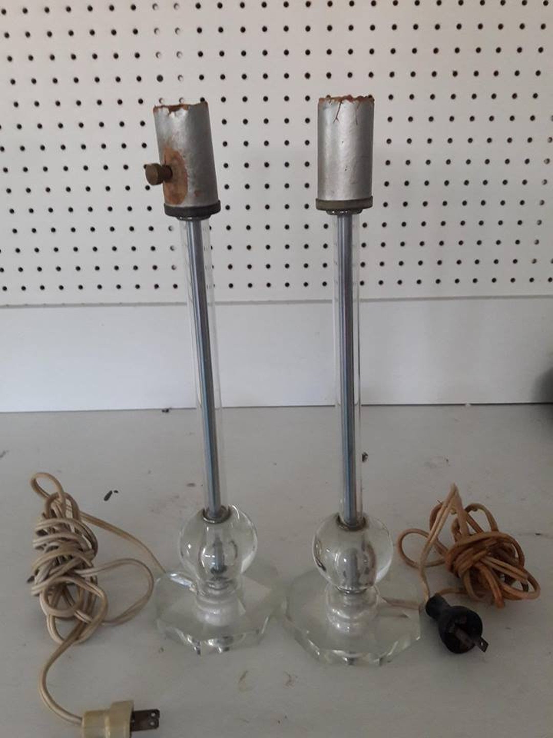 Vintage Mid Century Heavy Crystal Candlestick Lamps Approx 14 Inches ...