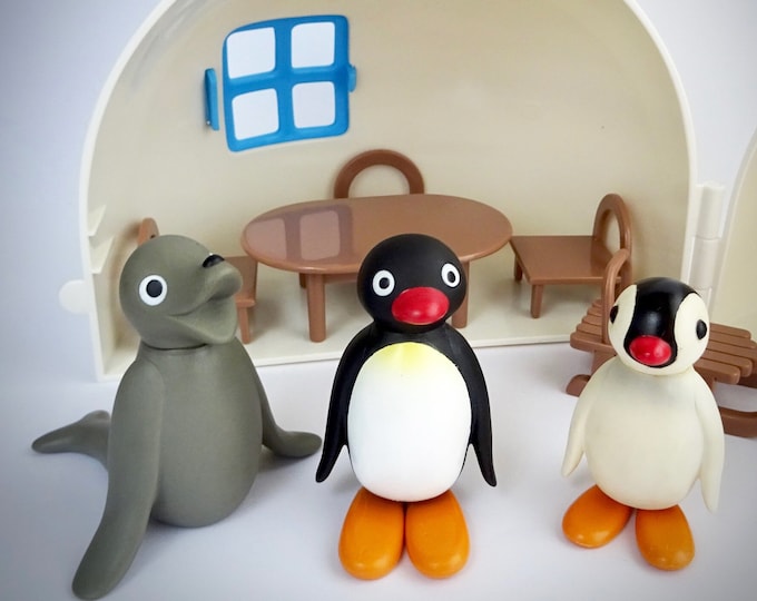 Vintage Pingu Figure With Igloo & Friends, Golden Bear Products Ltd - Etsy