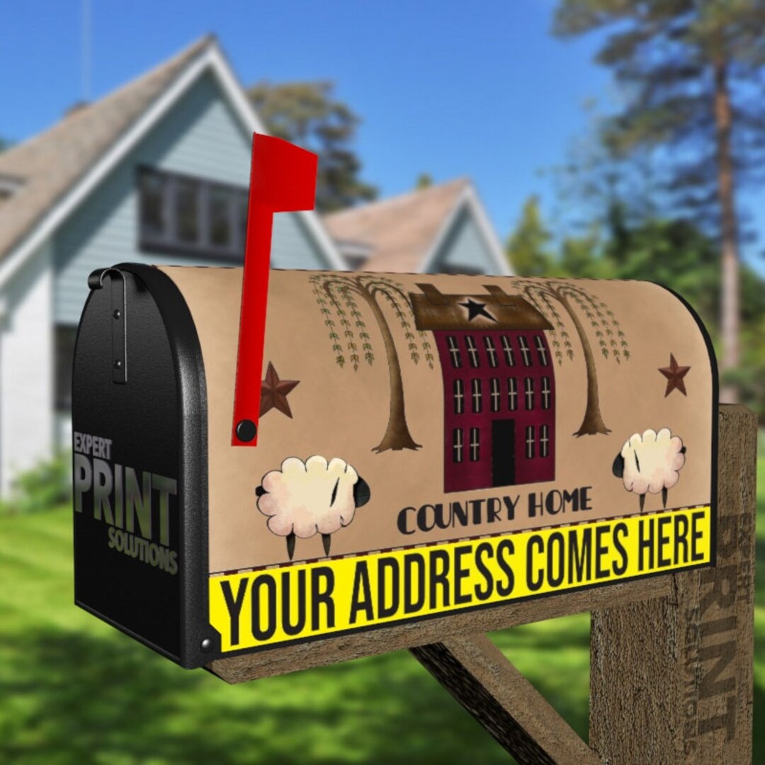 Primitive Country Home and Sheep Decorative Curbside Farm Mailbox Cover ...