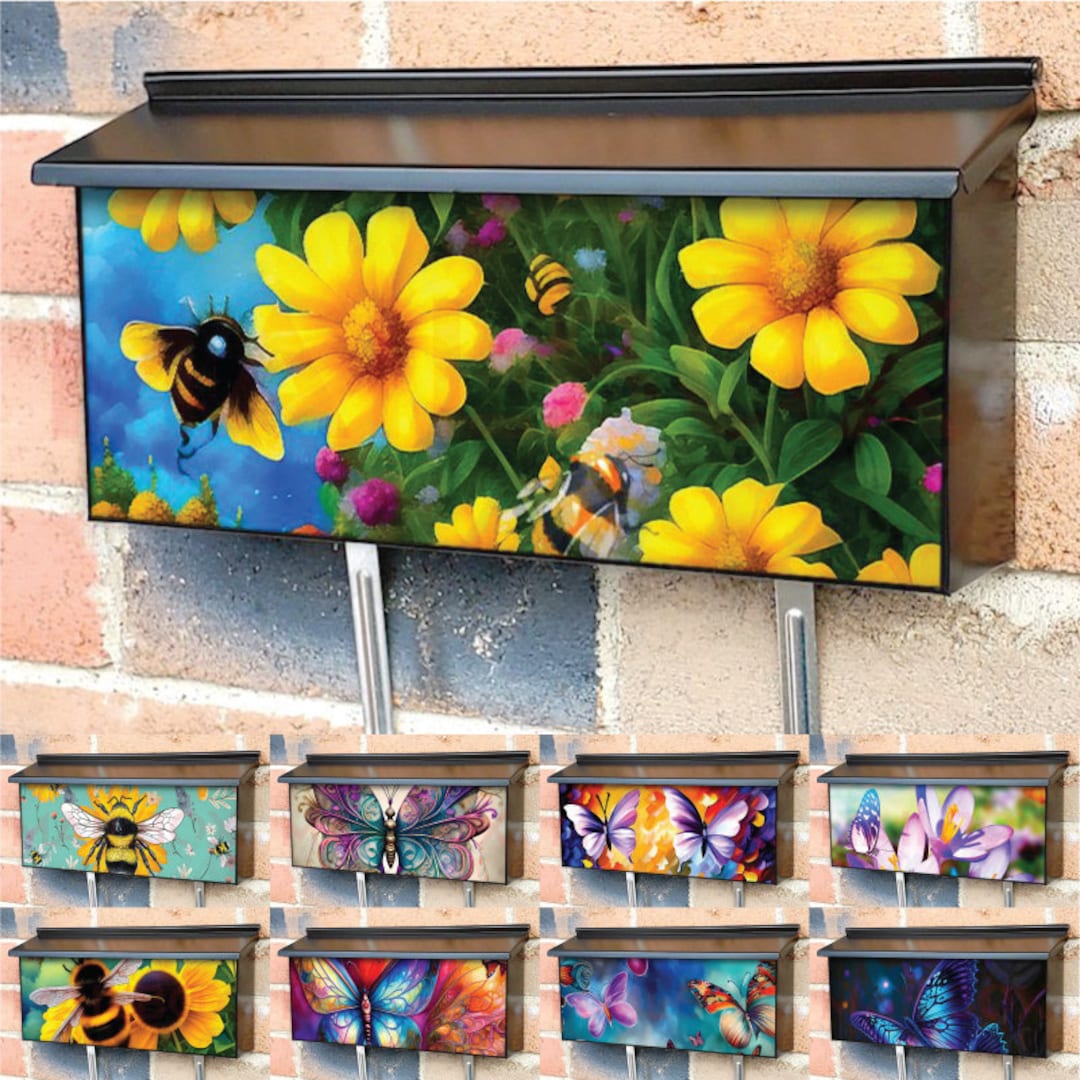 Butterflies and Bees Townhouse Magnetic Mailbox Cover for Wall Mounted ...