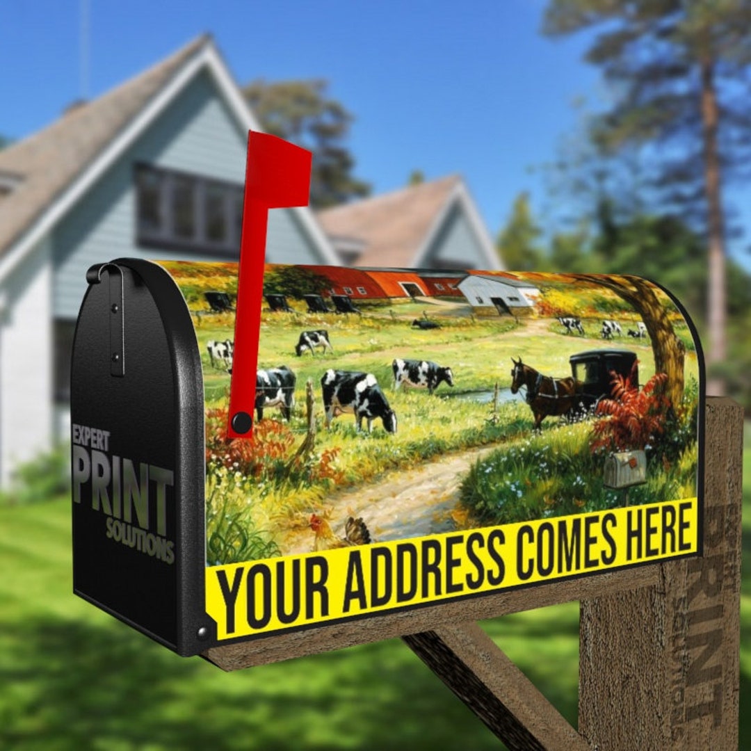 Old Farmhouse and Animals Decorative Curbside Farm Mailbox Cover Rural ...