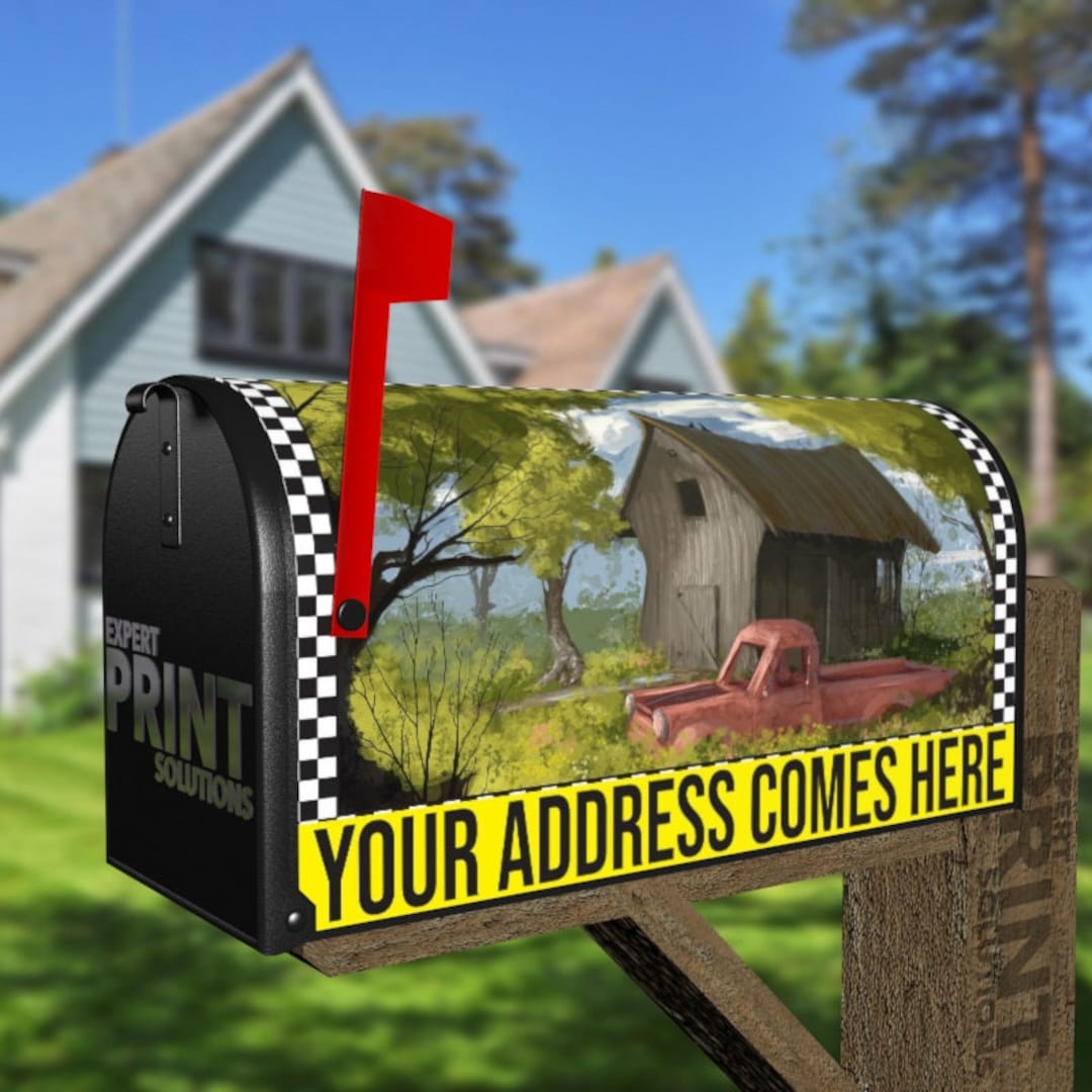 Old Farm and a Red Truck Decorative Curbside Farm Mailbox Cover Rural ...