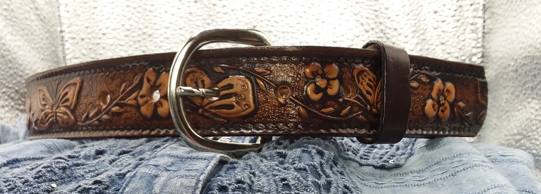 Personalized Leather Butterfly Belt: Custom Name, US Made Cowhide, Hand ...