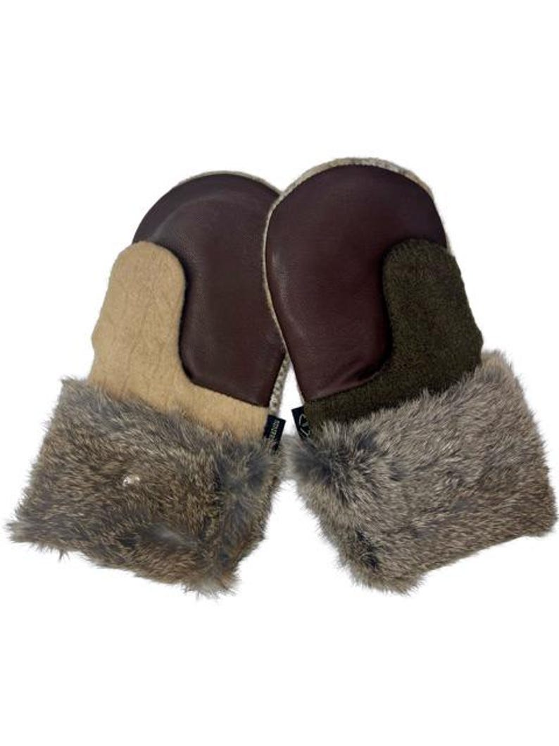 Upcycled Wool Sweater Mittens With Fur Trim, Fleece Lined, Handmade by ...