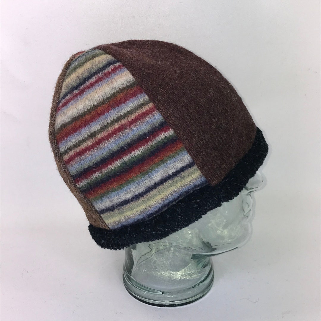 Striped Beanie Hat - Handmade in USA by Baabaazuzu, Wool, Fleece Lined ...