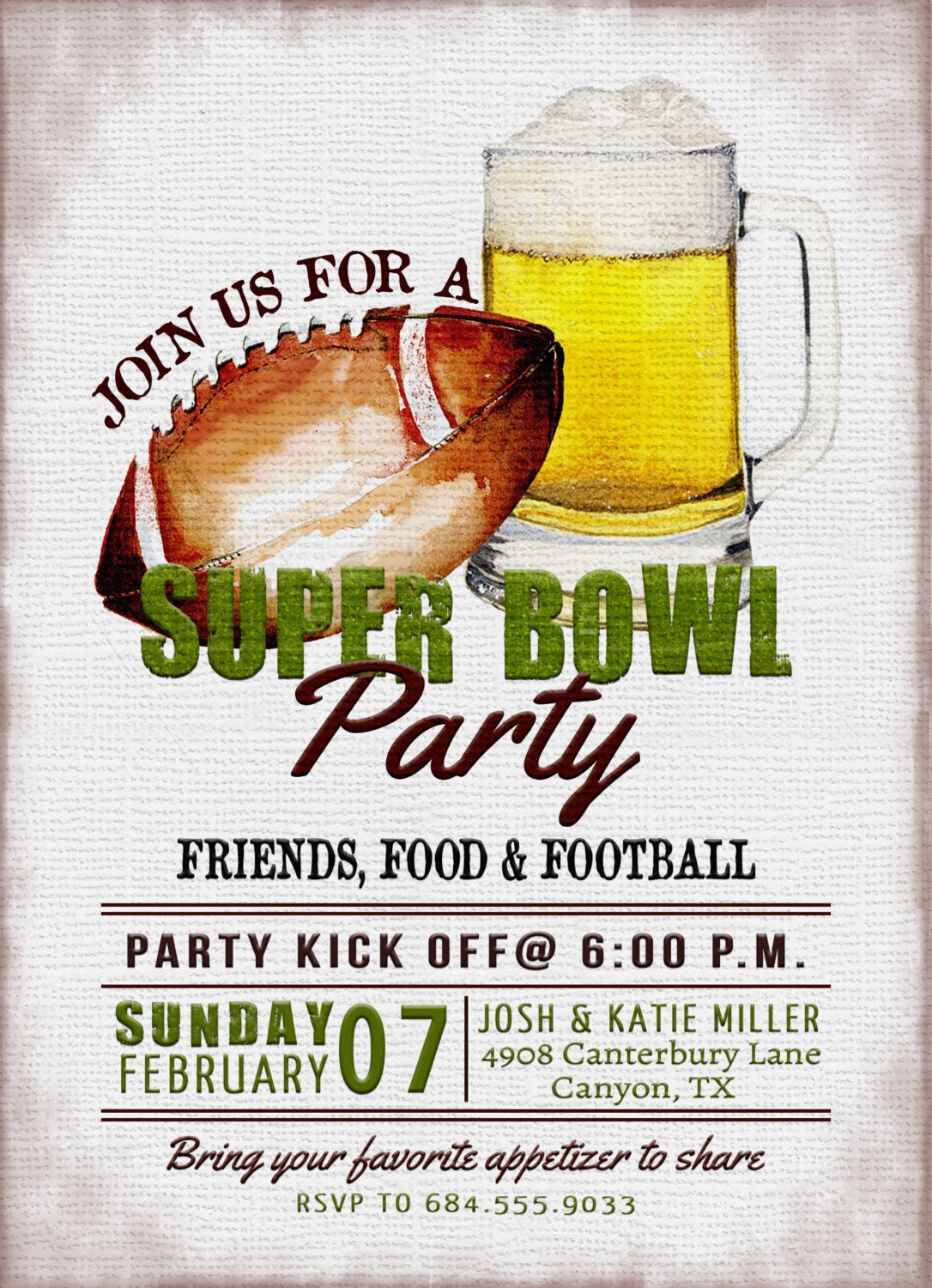 Super Bowl Invitation Super Bowl Party Invitation Football Etsy