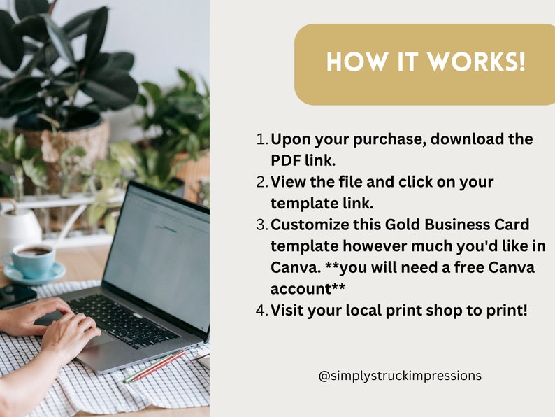 Printable Business Card Template, Gold Business Card Template, Instant ...