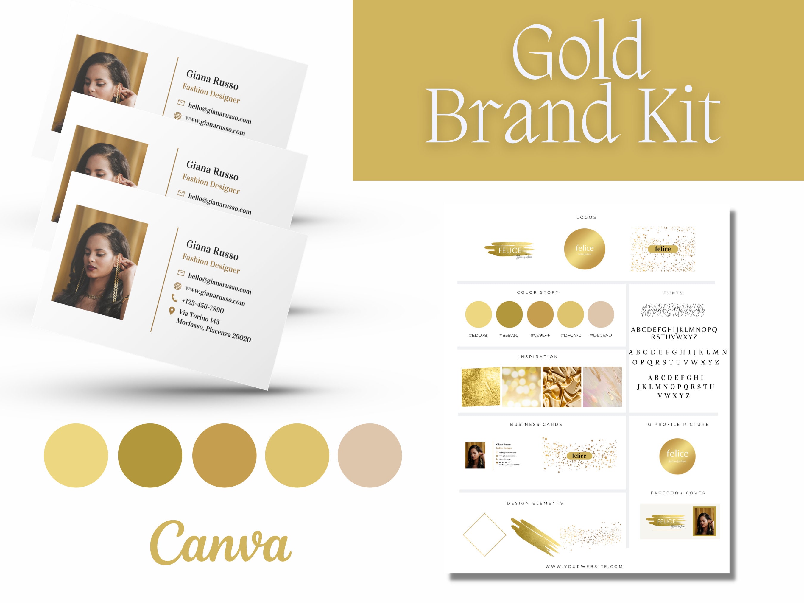 Gold Brand Kit Template | Canva Brand Kit Template | Mini Brand Board ...