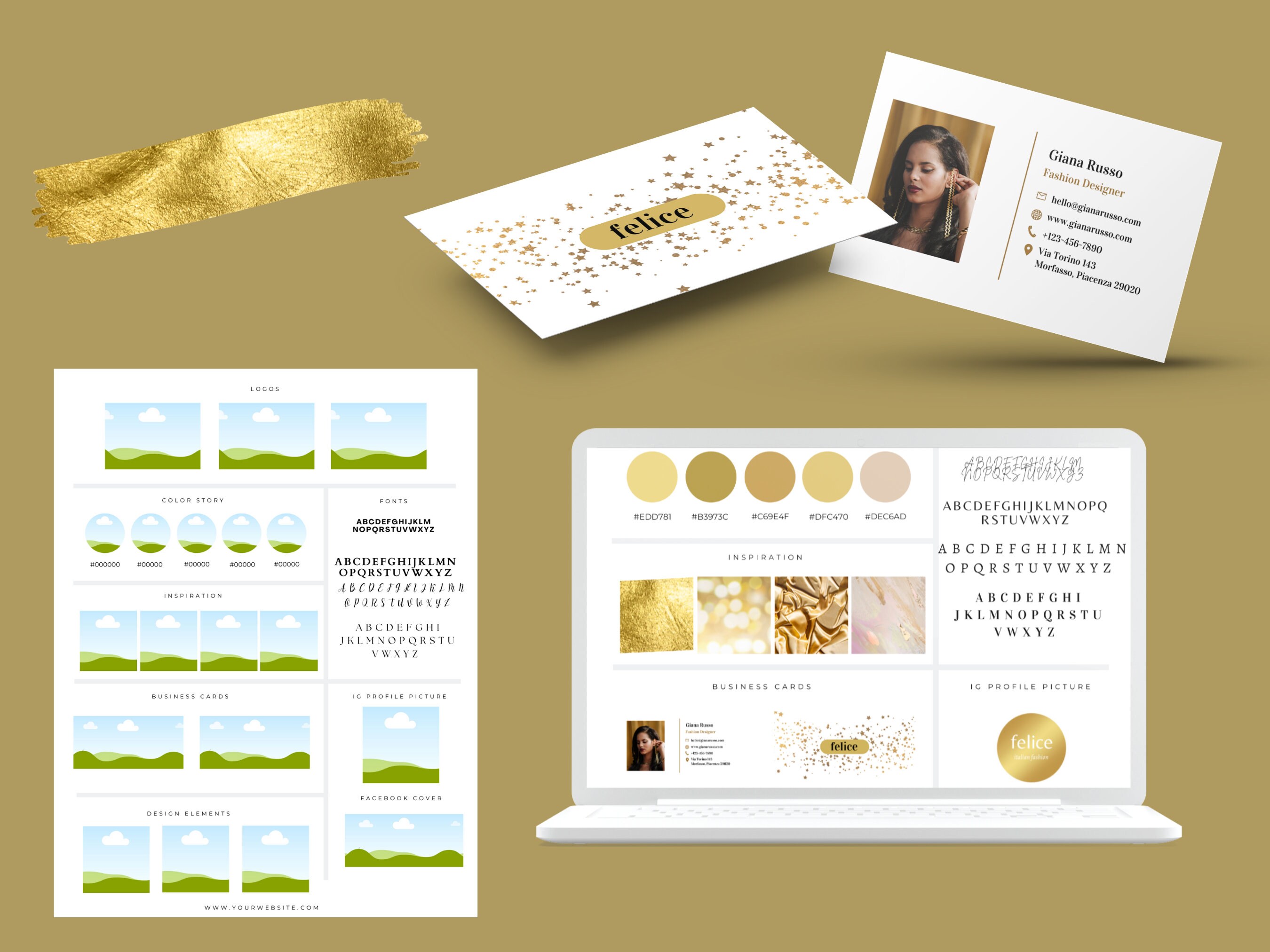 Gold Brand Kit Template | Canva Brand Kit Template | Mini Brand Board ...