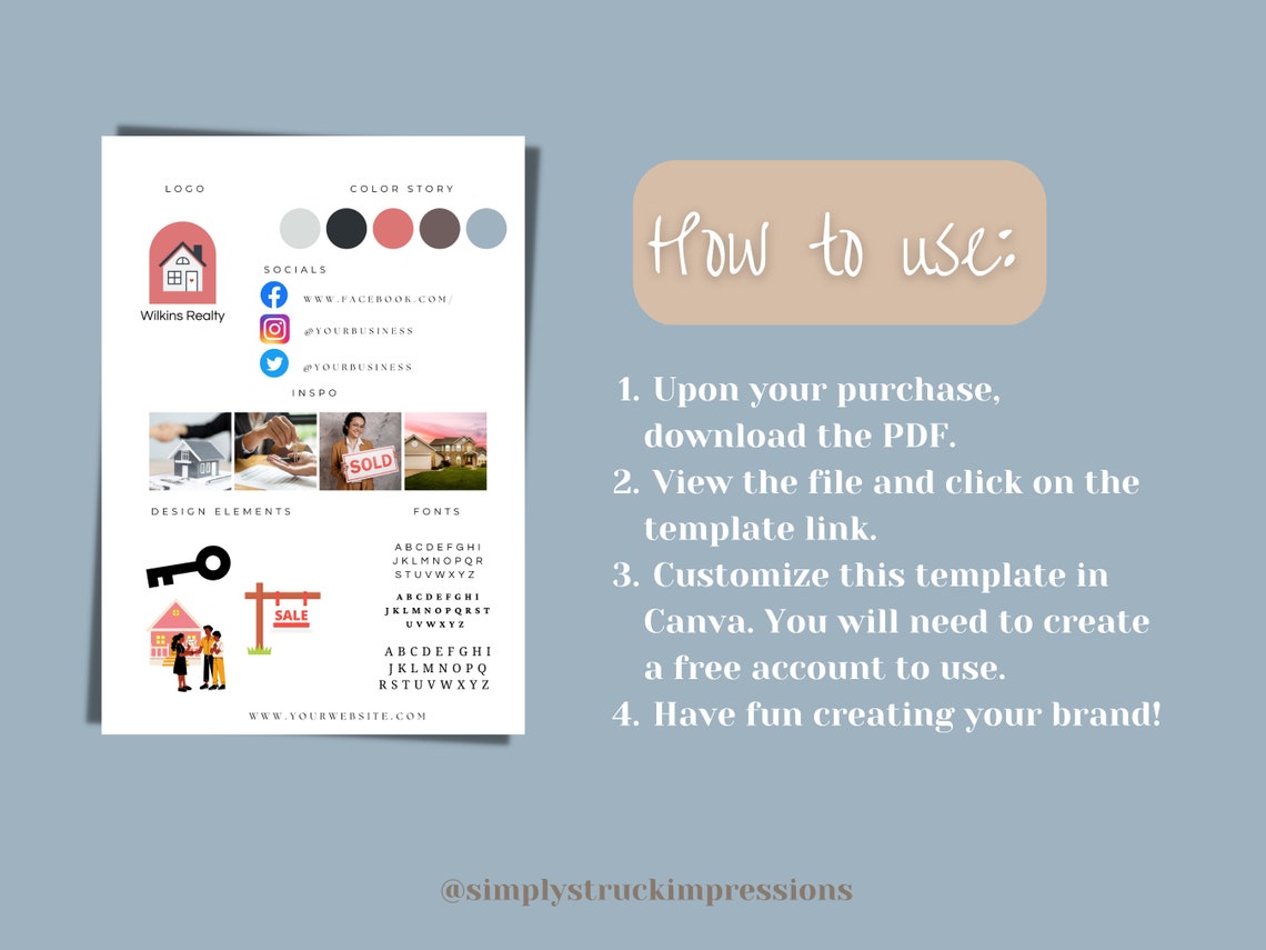 Realtor Brand Moodboard Template; Real Estate Business Brand Kit; Small ...