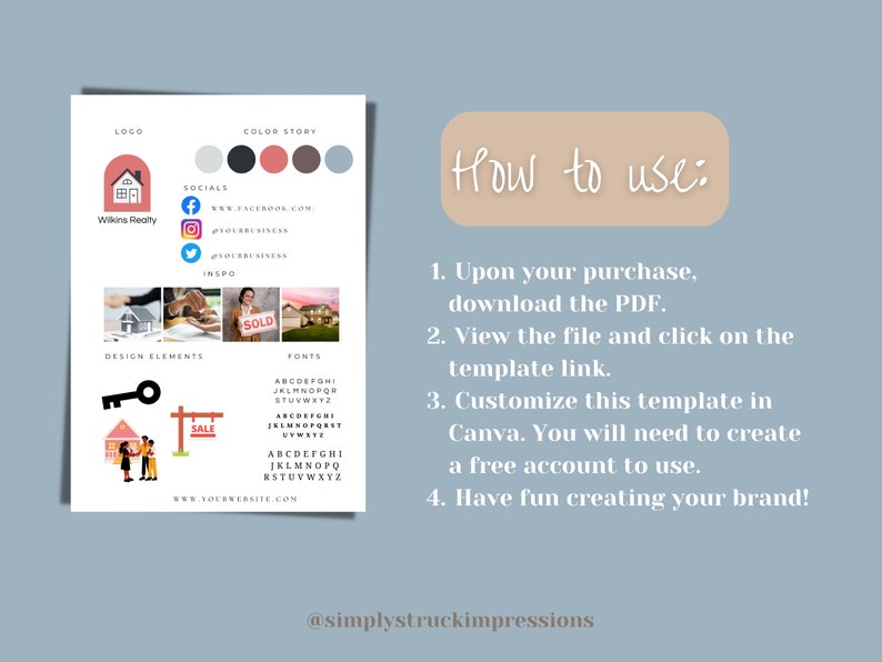 Realtor Brand Moodboard Template; Real Estate Business Brand Kit; Small ...