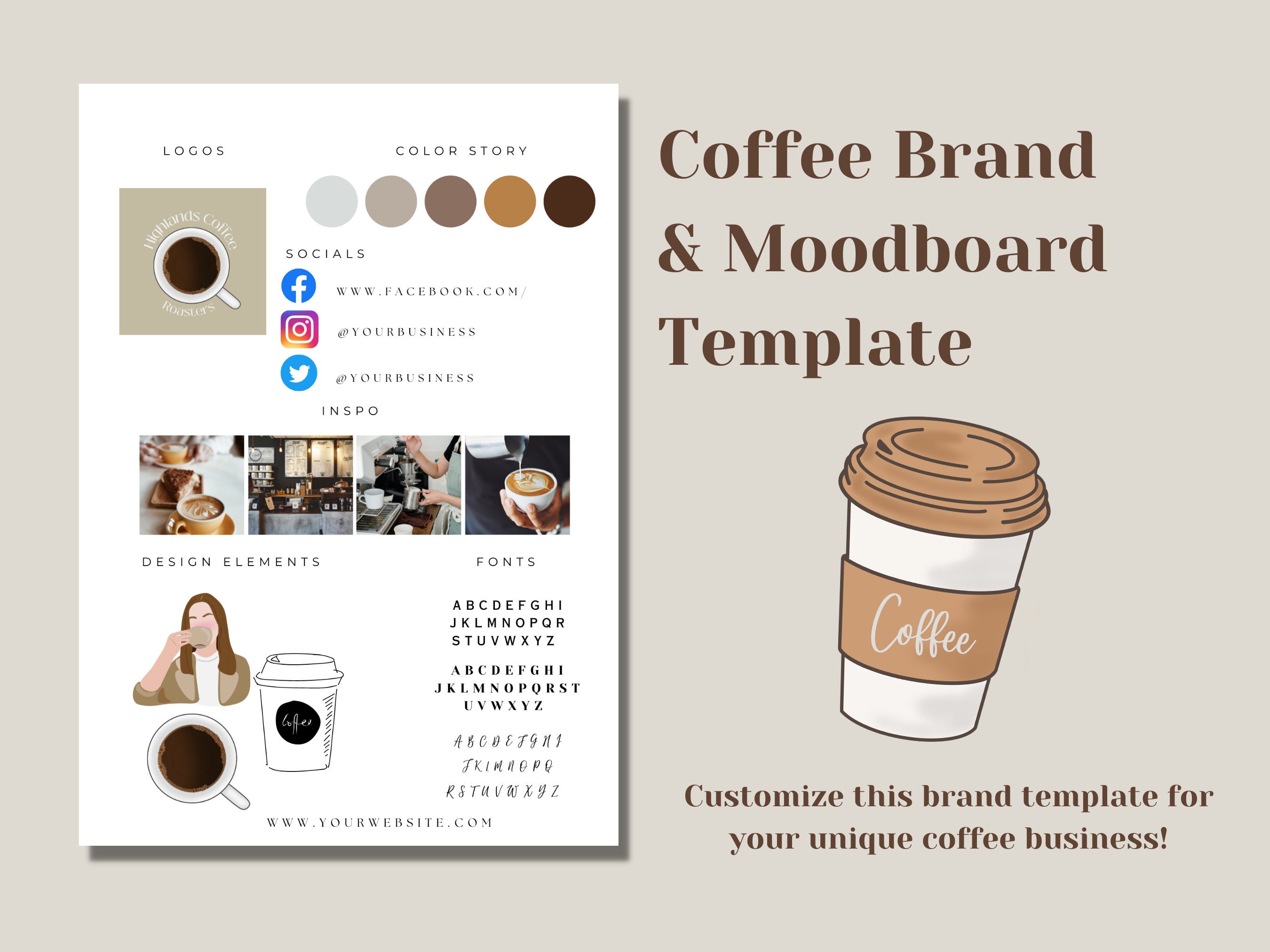 Coffee Brand Moodboard Template; Coffee Business Brand Kit; Small ...