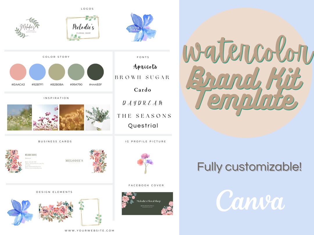 Watercolor Brand Kit Template | Canva Brand Kit Template | Business ...