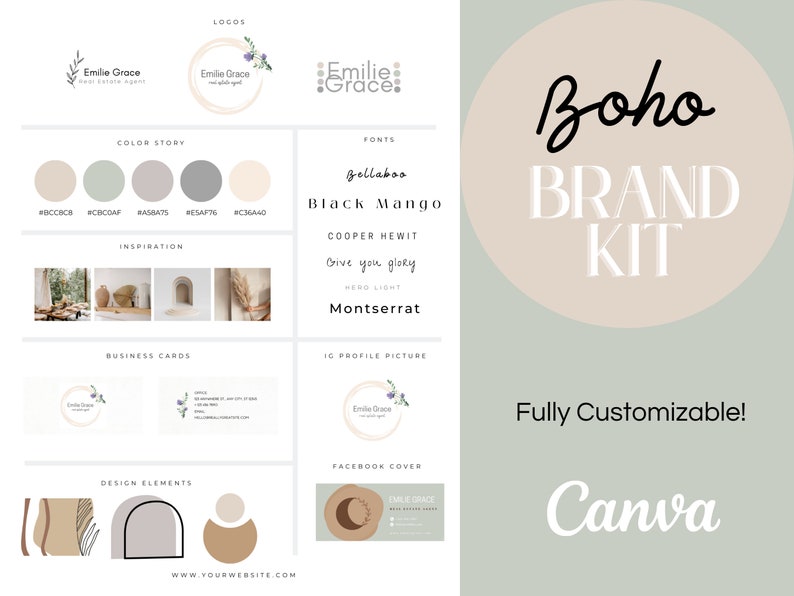 Boho Brand Kit Template | Canva Brand Kit Template | Minimalistic ...