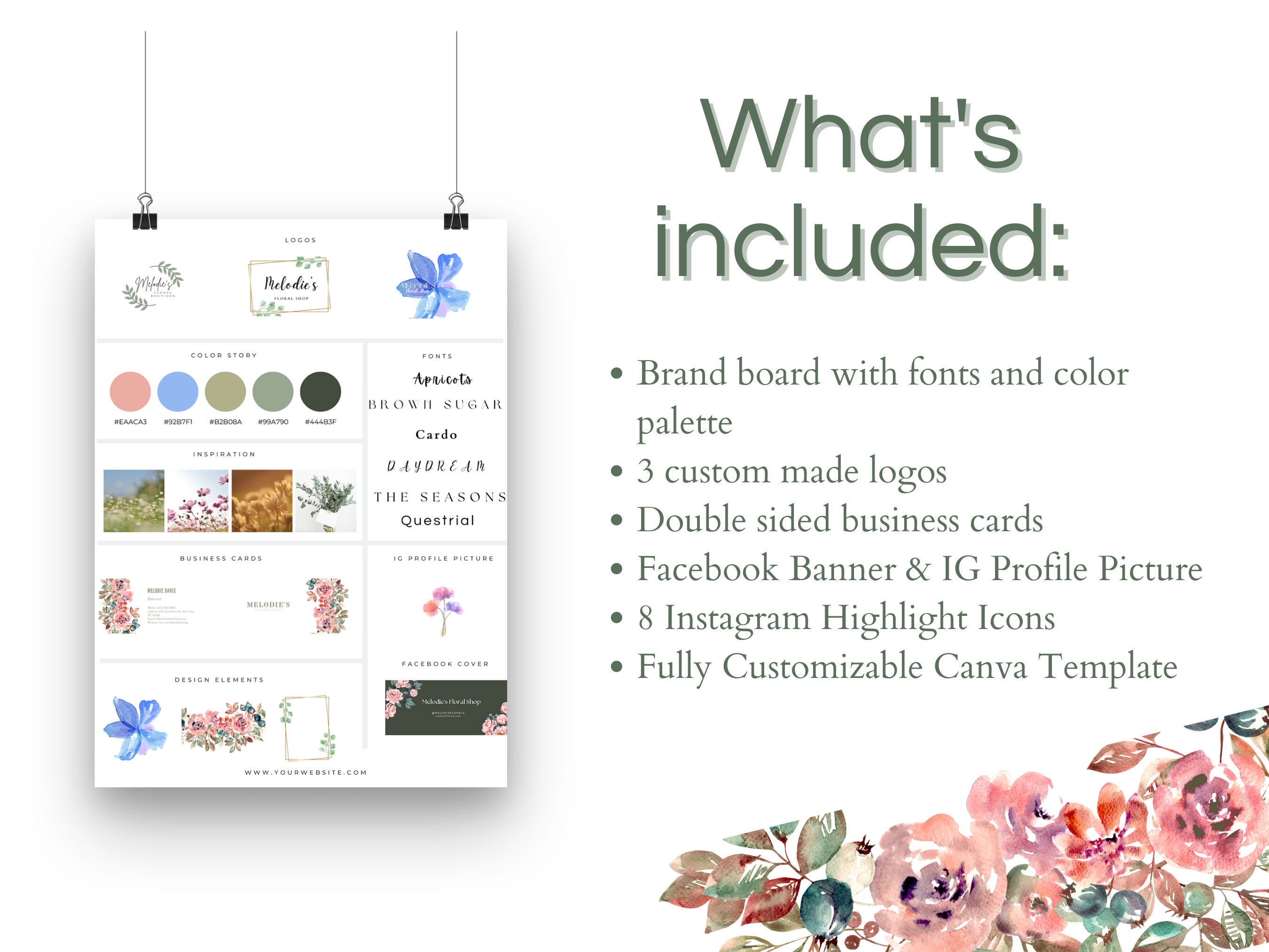 Watercolor Brand Kit Template | Canva Brand Kit Template | Business ...