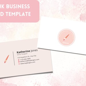 Printable Business Card Template, Pink Business Card Template, Instant ...