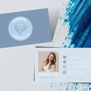 Printable Business Card Template, Blue Business Card Template, Instant ...