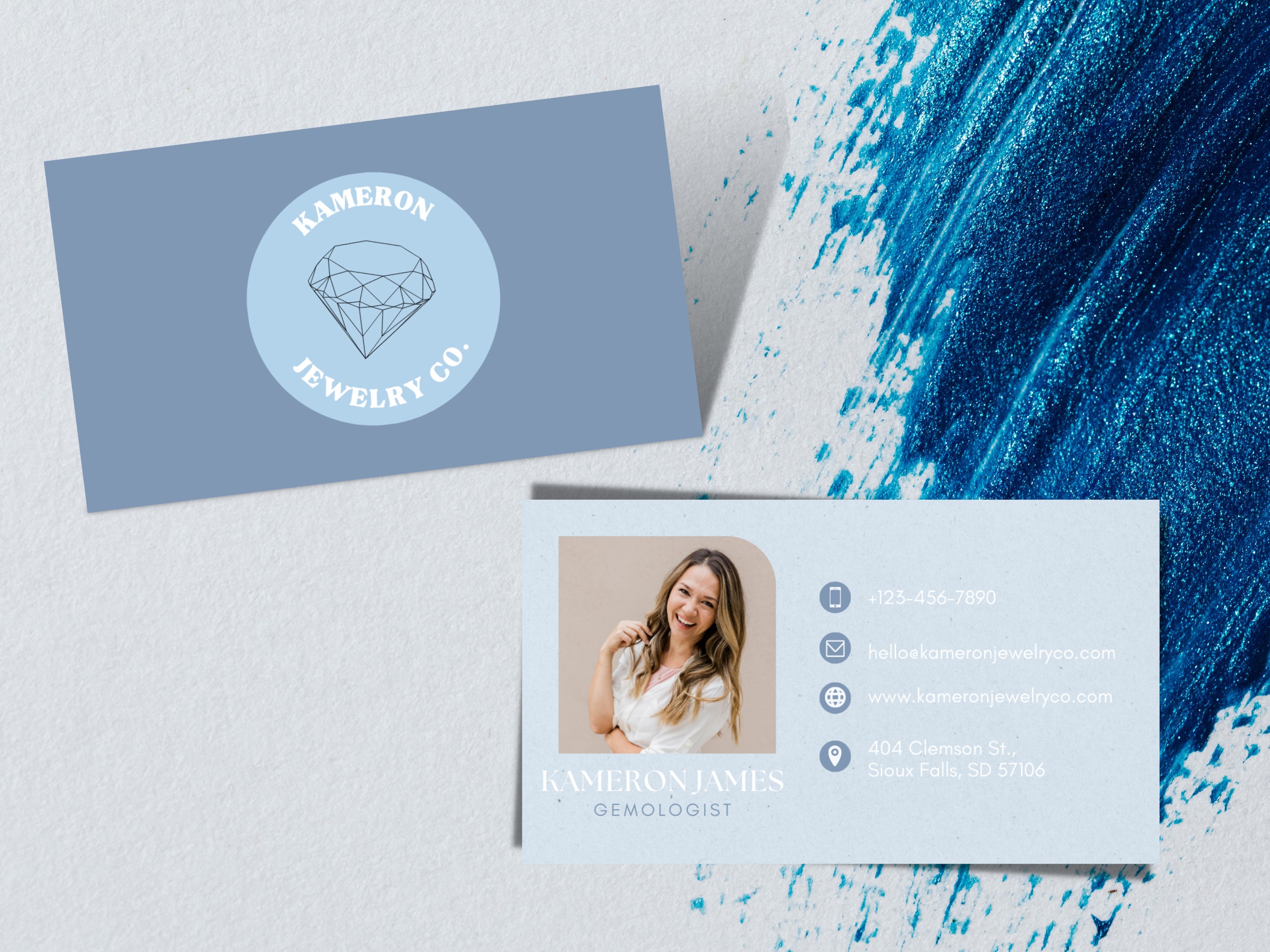 Printable Business Card Template, Blue Business Card Template, Instant ...