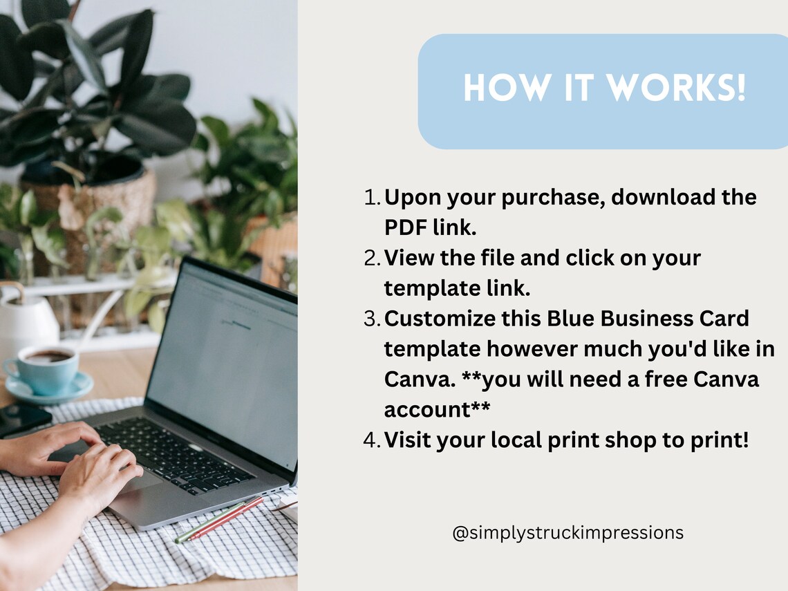 Printable Business Card Template, Blue Business Card Template, Instant ...