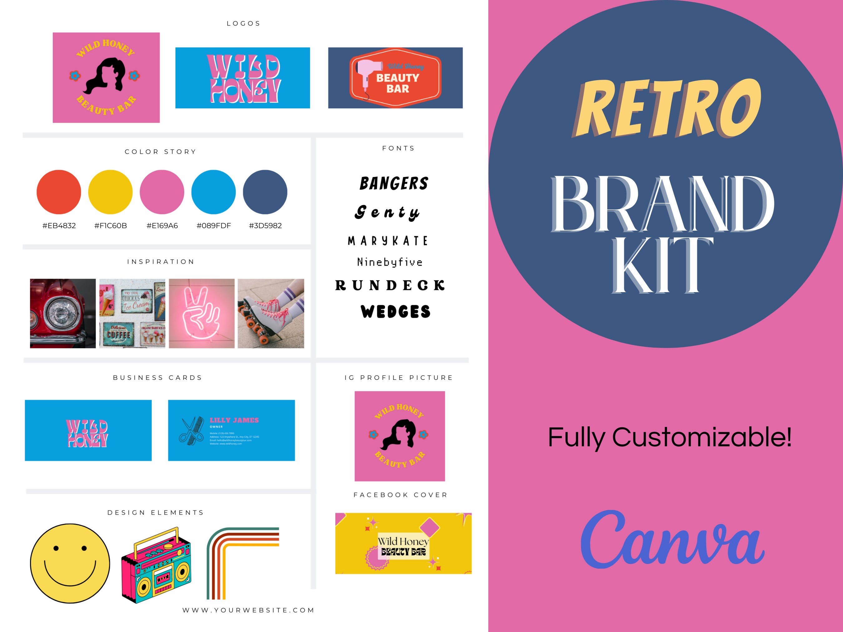 Retro Brand Kit Template Canva Brand Kit Template Mini Brand Board