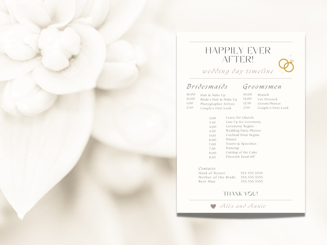 Wedding Day Details Template Wedding Party Timeline Wedding Day ...