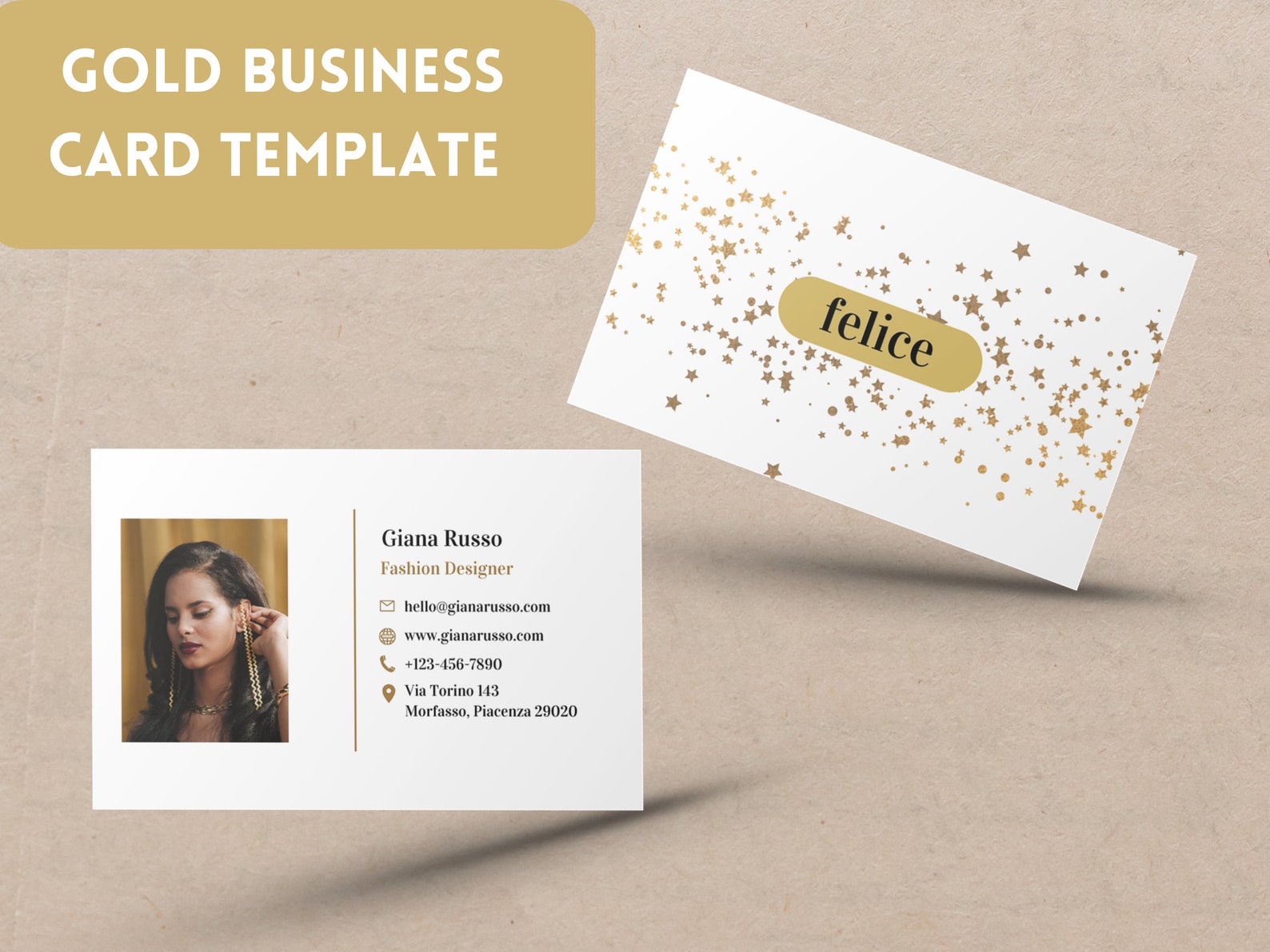 Printable Business Card Template, Gold Business Card Template, Instant ...