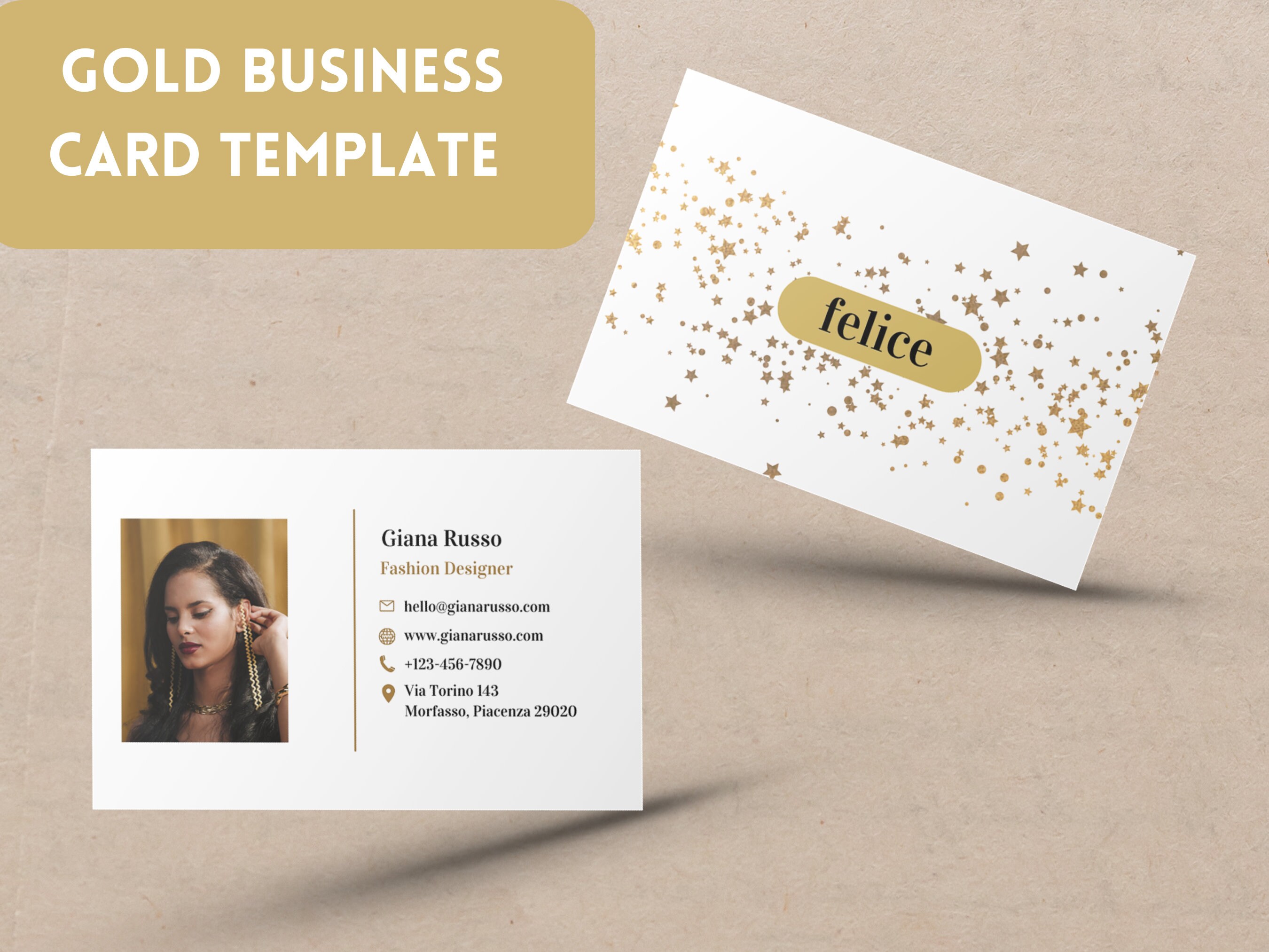 Printable Business Card Template, Gold Business Card Template, Instant ...